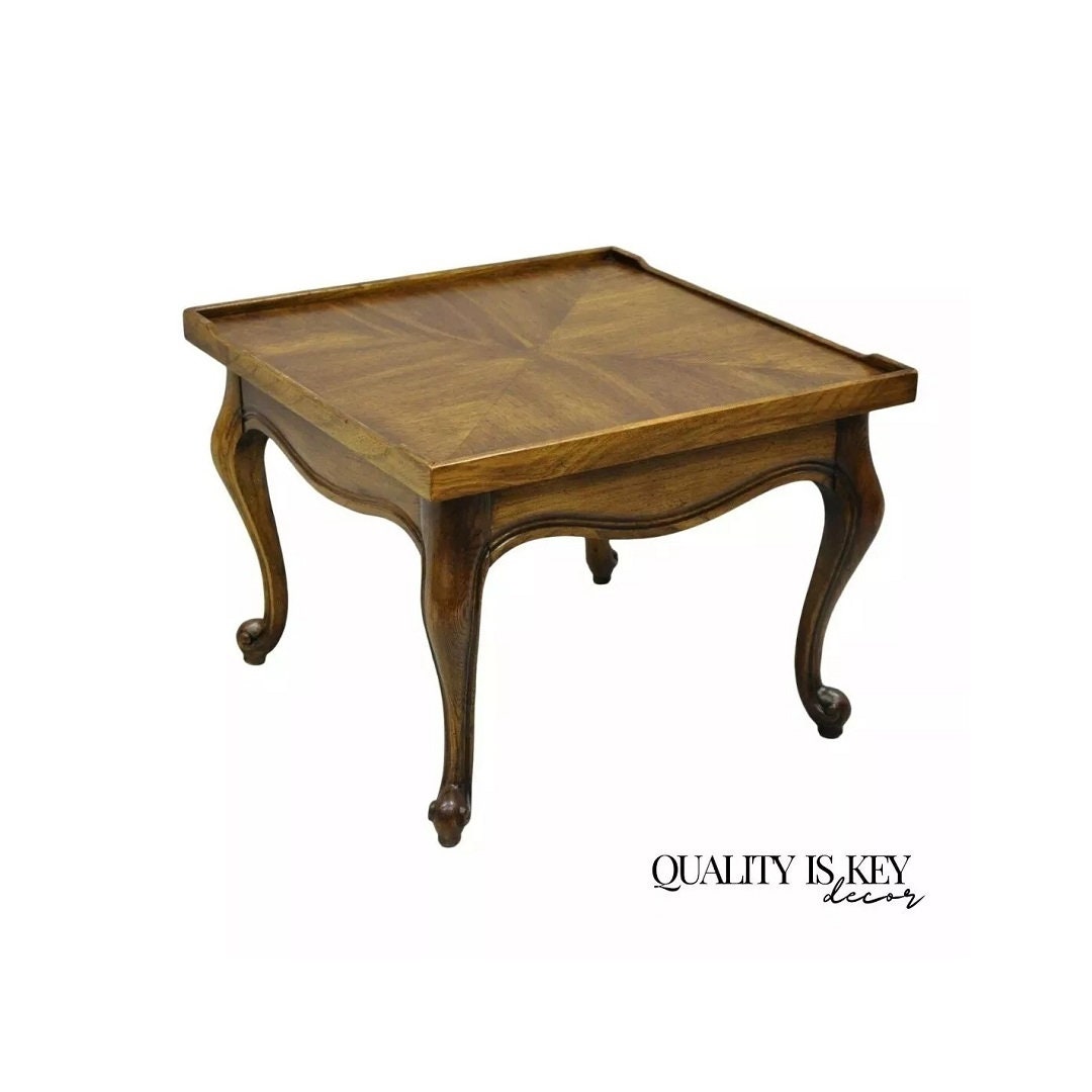 Vintage French Provincial Style Low Oak & Walnut Square Side Table - Etsy