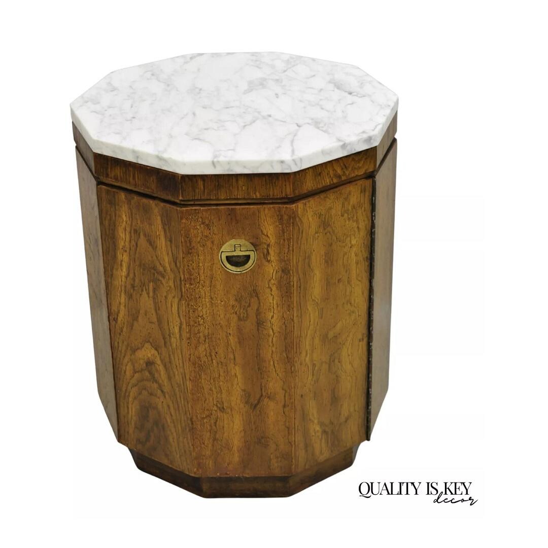 Drexel Accolade Campaign Style Walnut Marble Top Octagonal Side Table ...