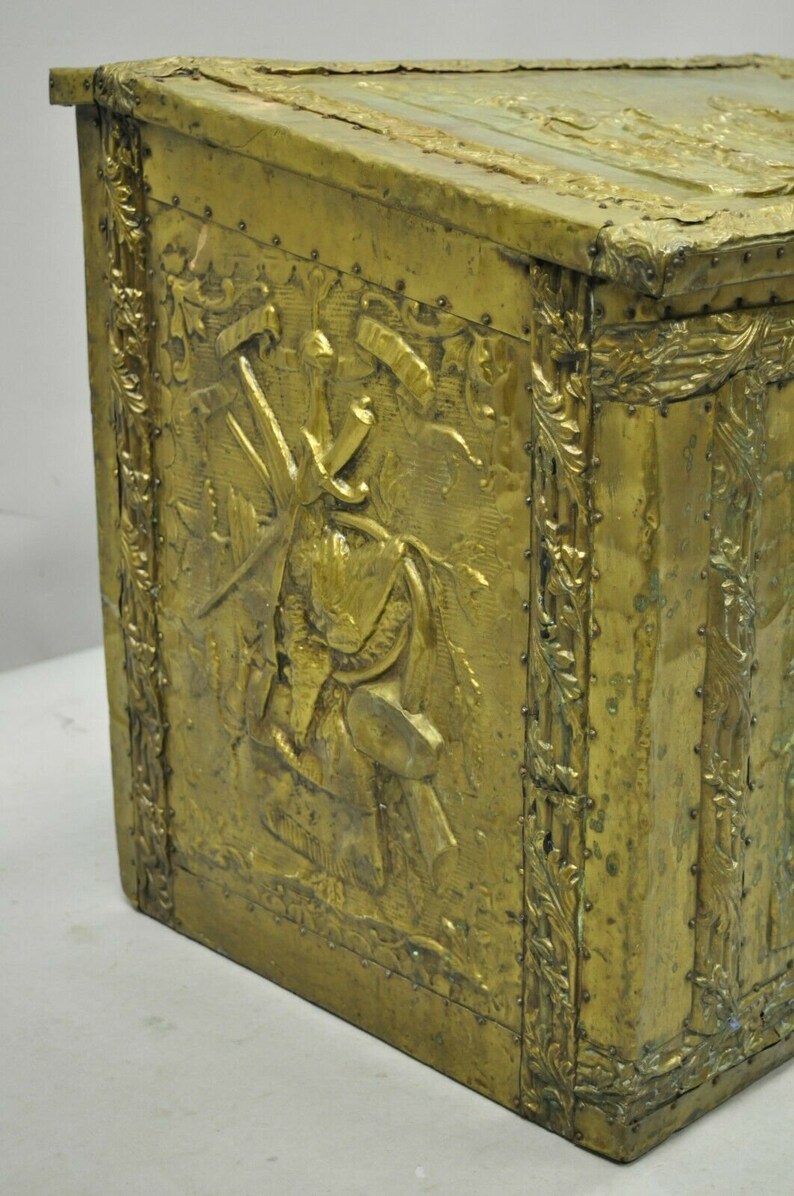 Large Antique Embossed Brass Log Box Victorian Country Scenes - Etsy