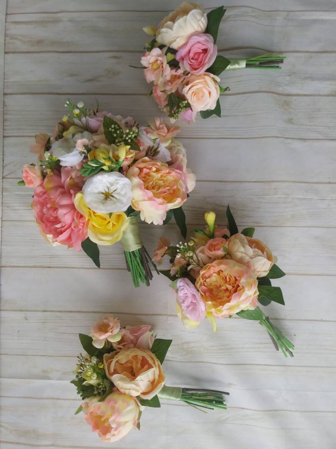 Peach Yellow Wedding, 8 Pc., Wedding Flowers Package, Silk Wedding ...