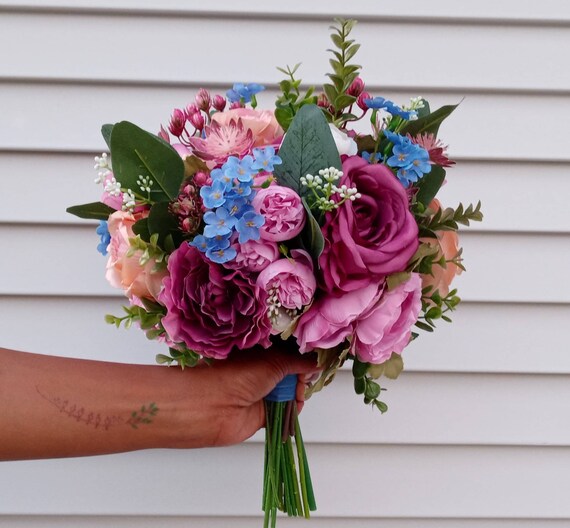 Mauve Blue Wedding Flowers 12 pc. Set Silk Wedding Flowers | Etsy
