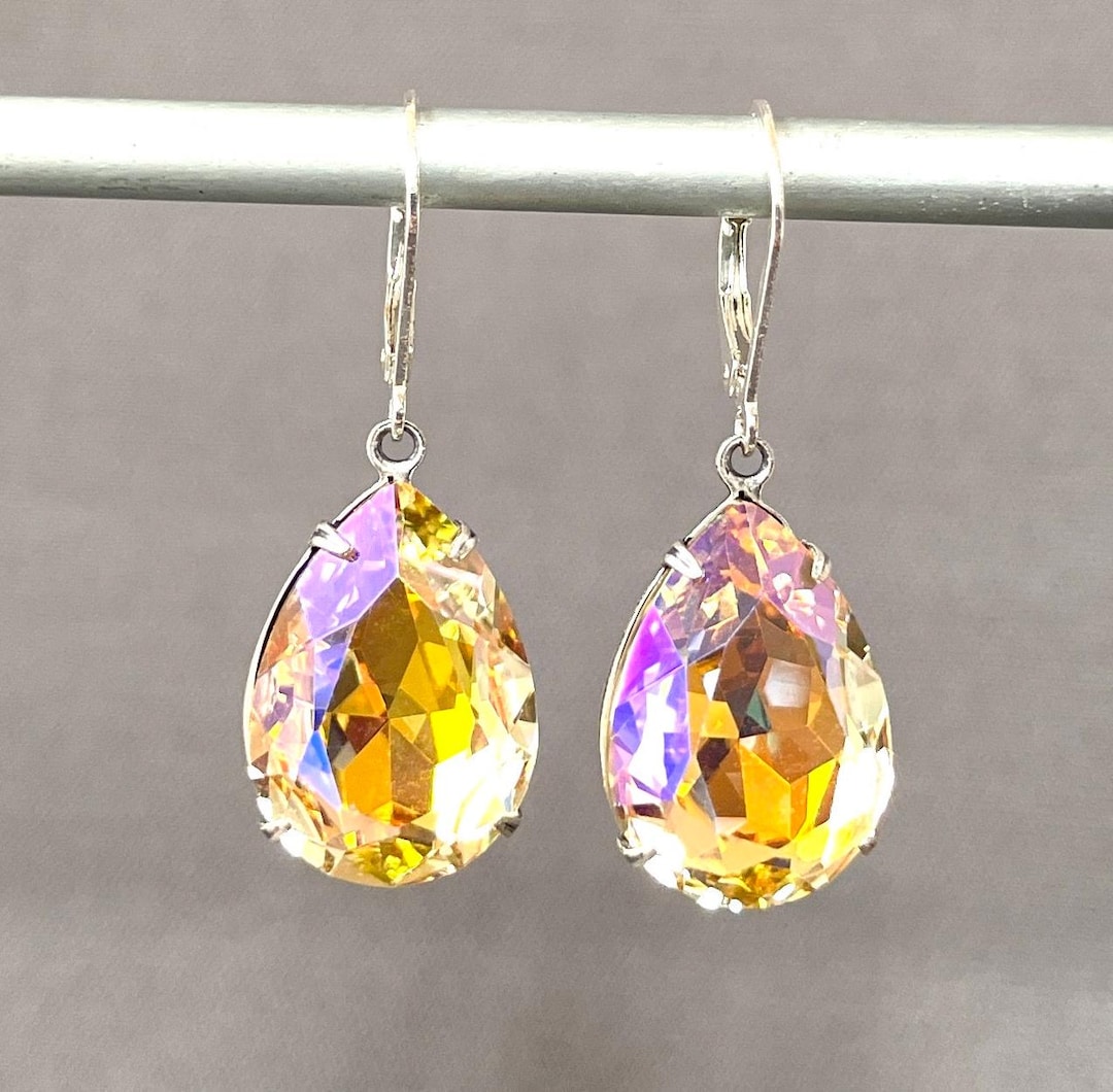 Gold Crystal Earring - Large Teardrops - Paradise Shine - Vintage Pear ...