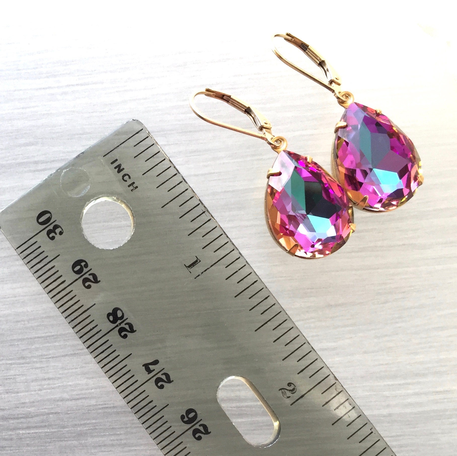 Vintage Crystal Drop Large Teardrops Fuchsia Ruby Violet Ready to Ship ...