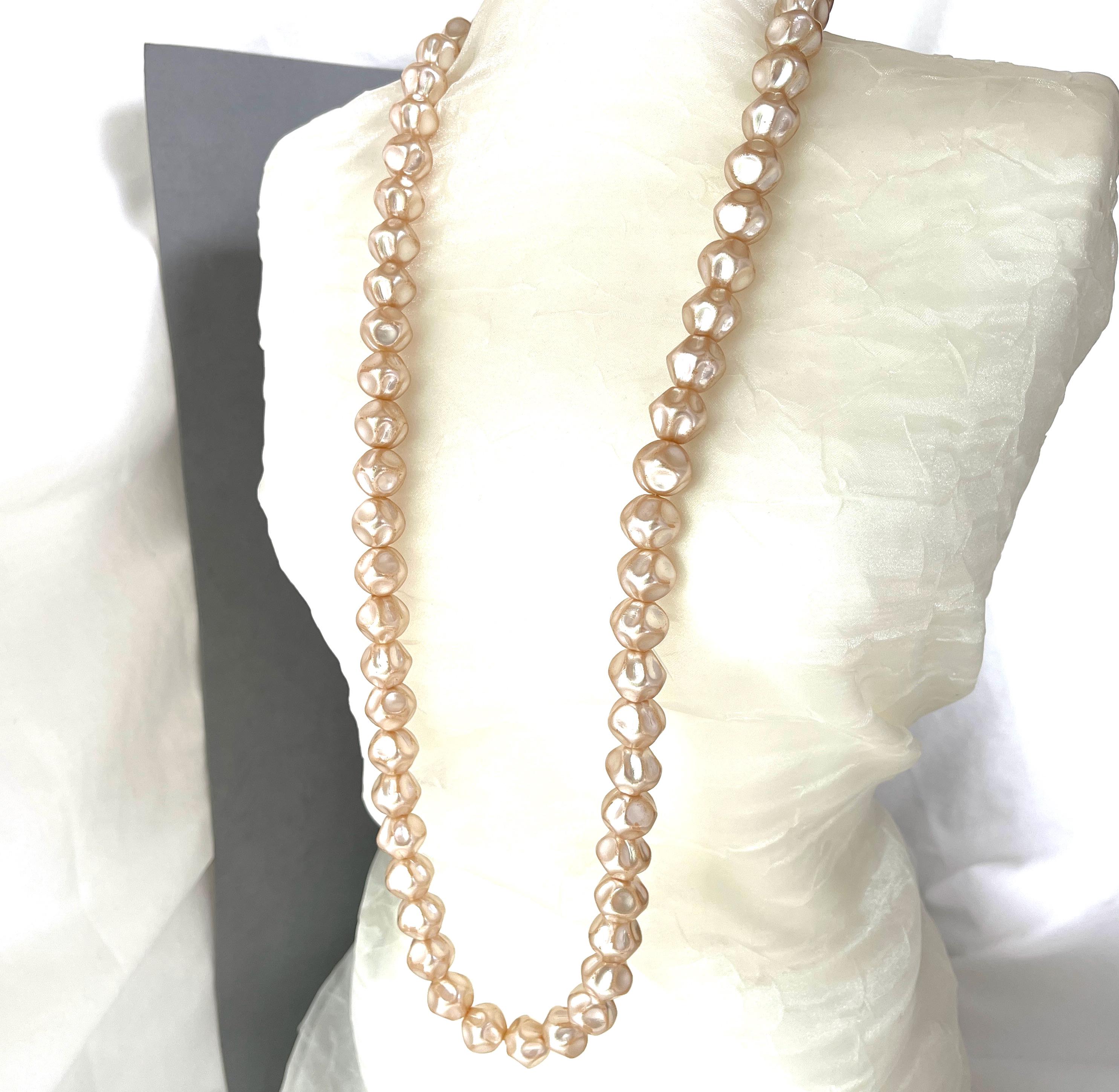 Opera Length Pearls - Cream off White - Vintage Necklace - Chunky Glass ...