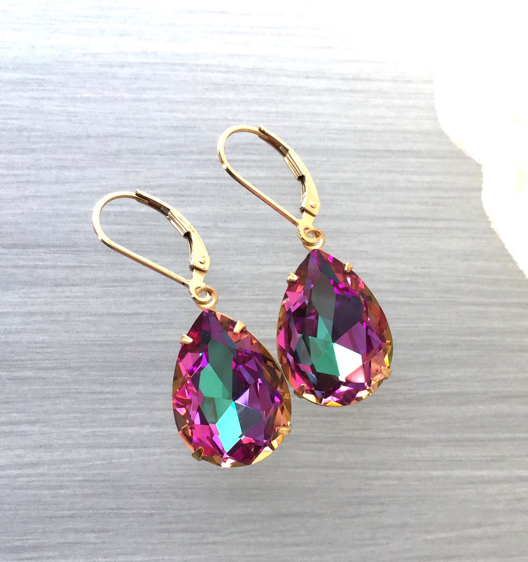 Vintage Crystal Drop Large Teardrops Fuchsia Ruby Violet Ready to Ship ...