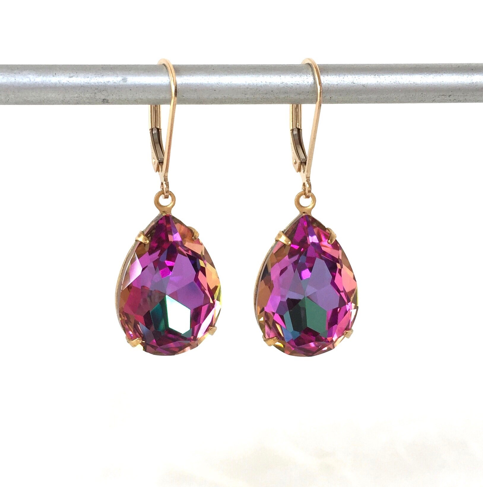 Vintage Crystal Drop Large Teardrops Fuchsia Ruby Violet | Etsy