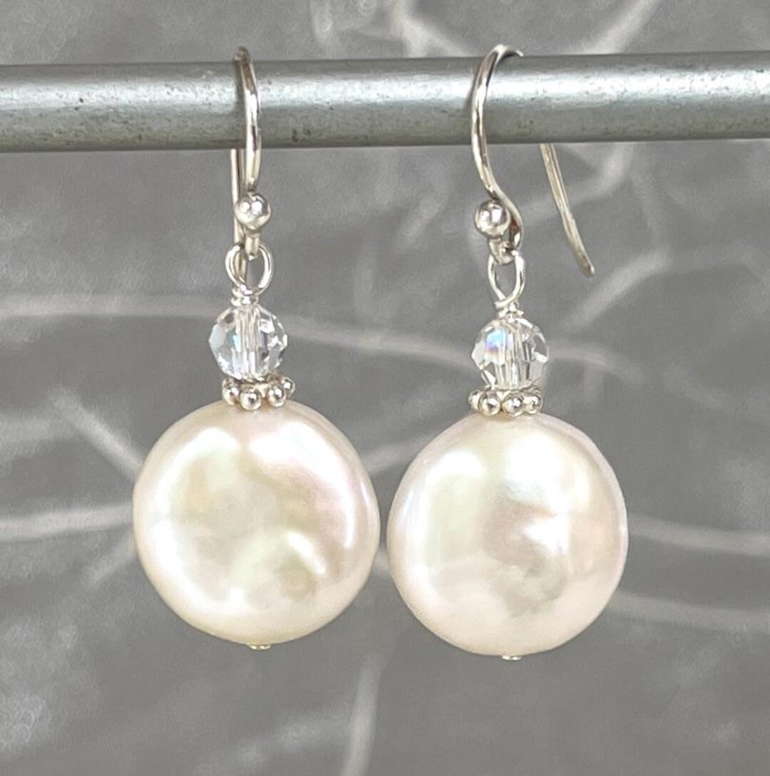 Large Coin Pearls - 14MM White Pearl - Pearl Solitaire - Flat Circle ...