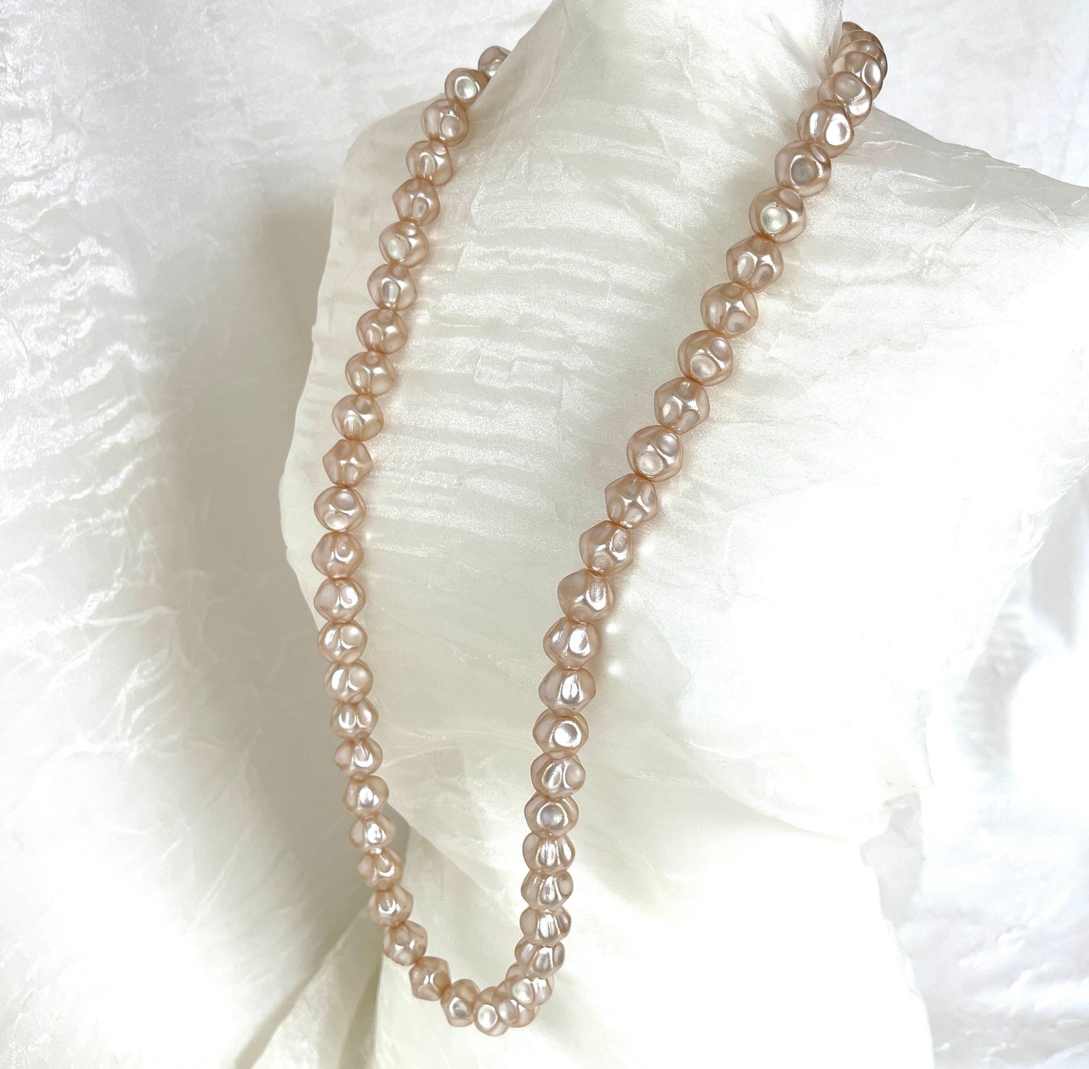 Opera Length Pearls - Cream off White - Vintage Necklace - Chunky Glass ...