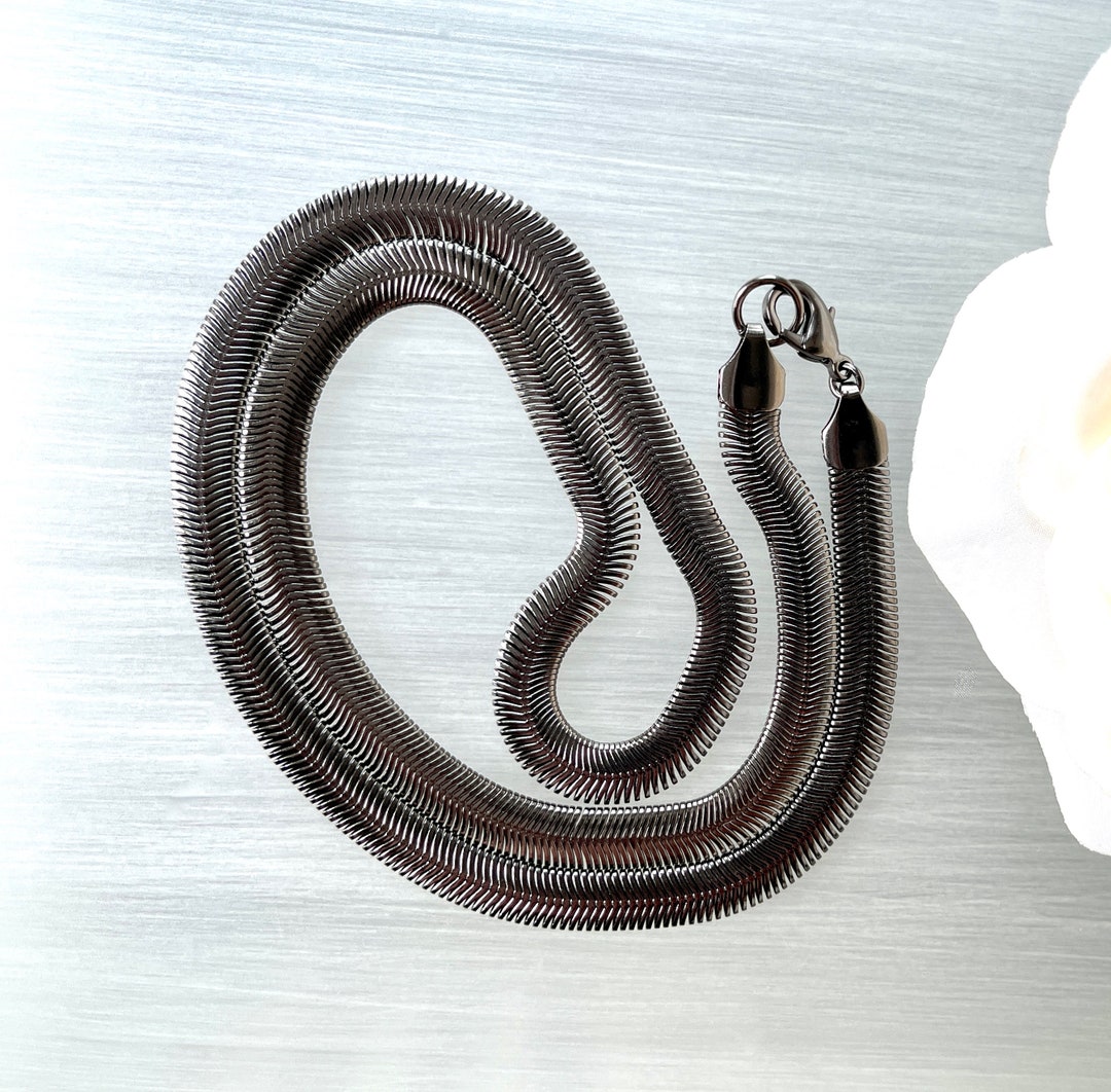 Snake Chain Choker - Black Herringbone - Slither Necklace - Flat 8MM ...