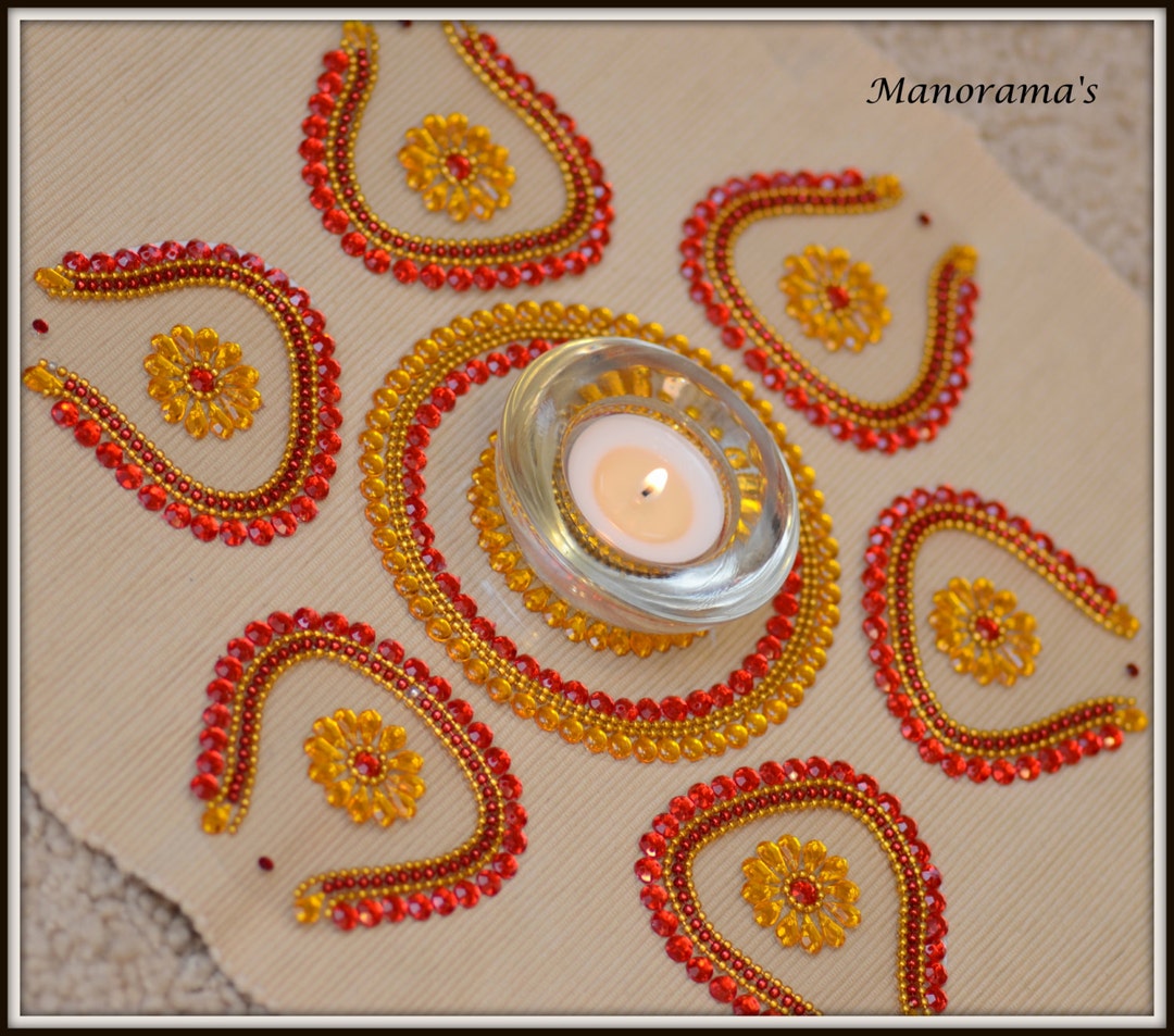 Floor Art- Red, Yellow Kundan Rangoli,wedding Rangoli,indian Rangoli ...