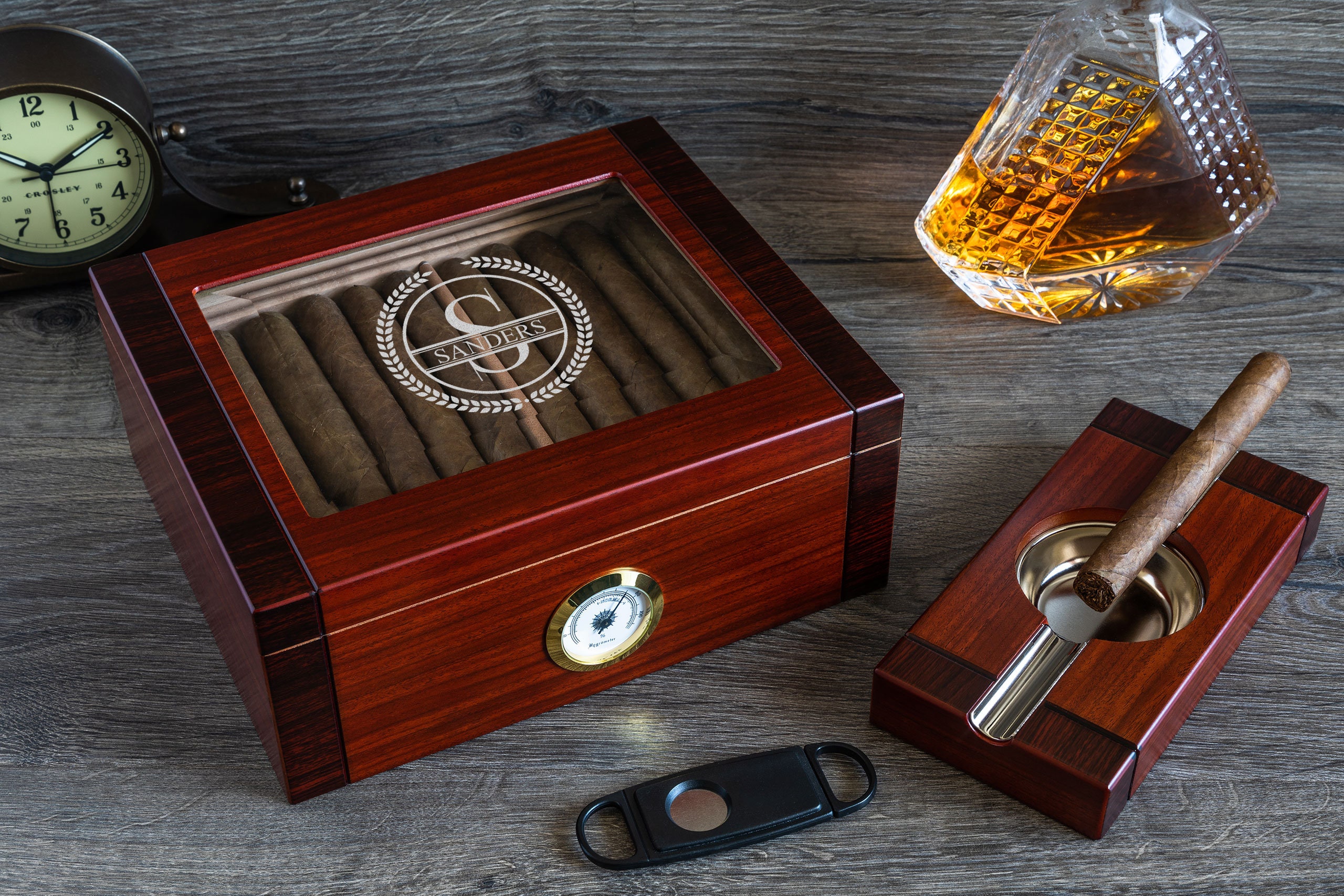 Two Tone Cherry and Rosewood Glass Top Humidor Box. - Etsy