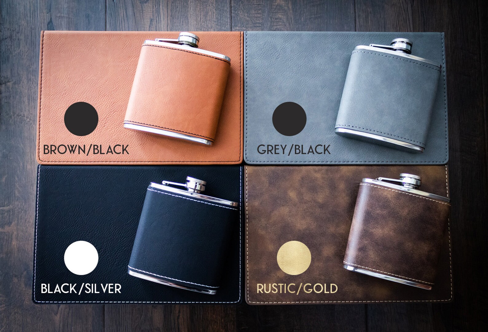 Personalized Leather Hip Flask 6oz - Optional Set Comes With a Box, 2 ...