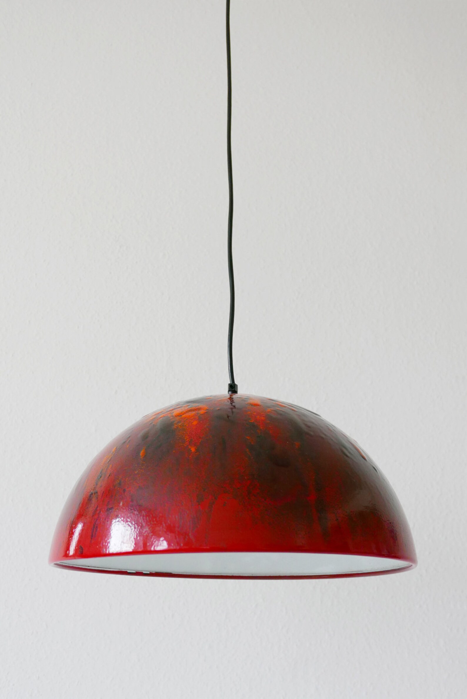 Large & Gorgeous Mid Century Modern Enameled PENDANT LAMP Hanging Light ...