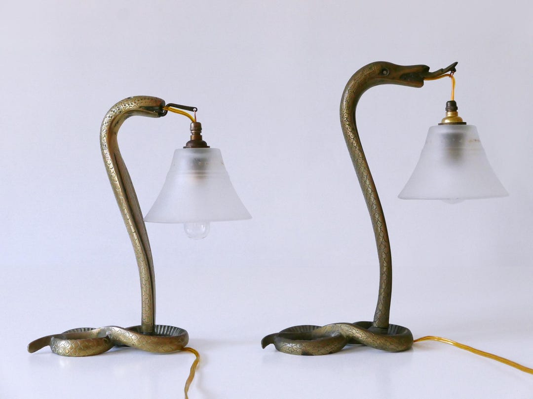 Set of Two Decorative Art Nouveau Bronze Cobra Table Lamps 1910s - Etsy