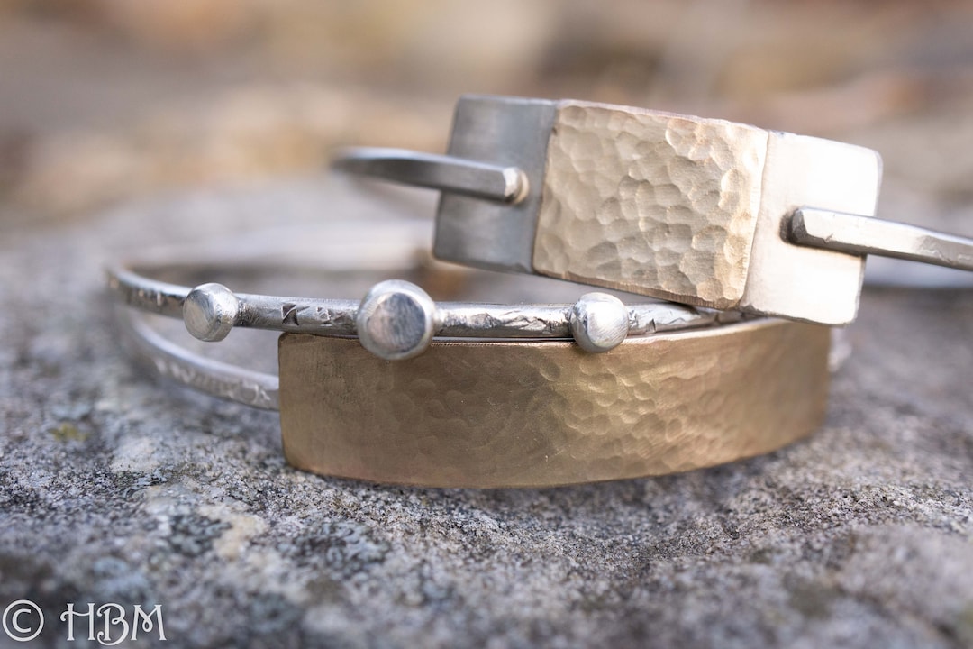 Mixed Metal Bangle, Stacking Bracelet, Brass Bangles| Geometric Bangle ...