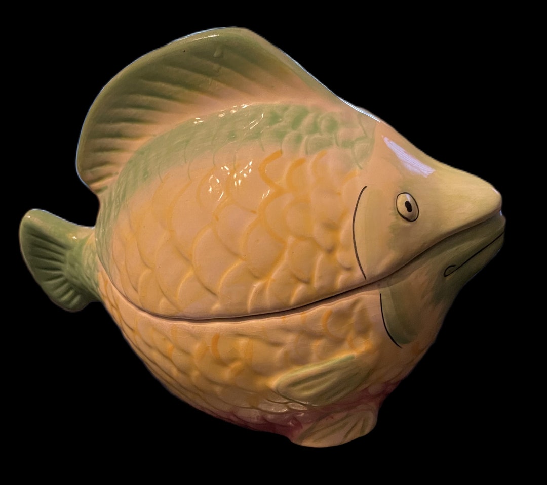 VINTAGE Mesa International Hand Painted Ceramic Fish Dish With Lid 8 In ...