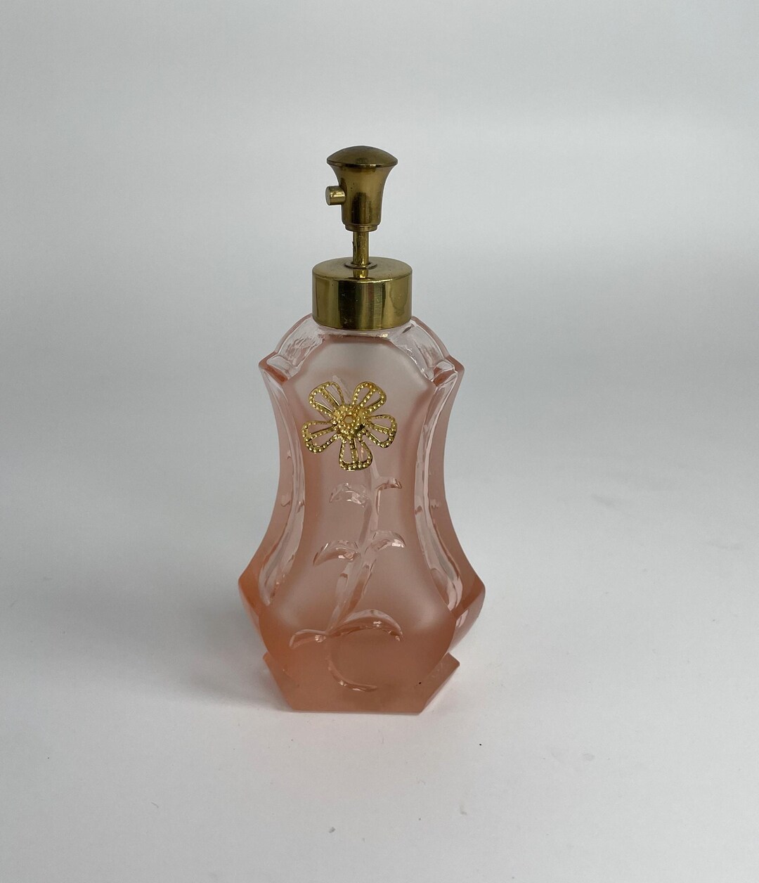 1950s VINTAGE Lrice Etched Pink Glass Front & Back Perfume Bottle W ...