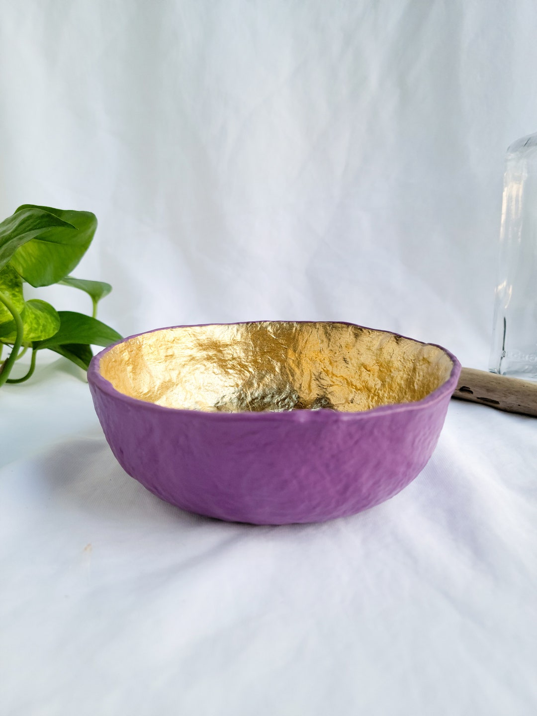 Purple and Brushed Gold Paper Pulp Bowl, 100% Recycled Paper, Eco ...