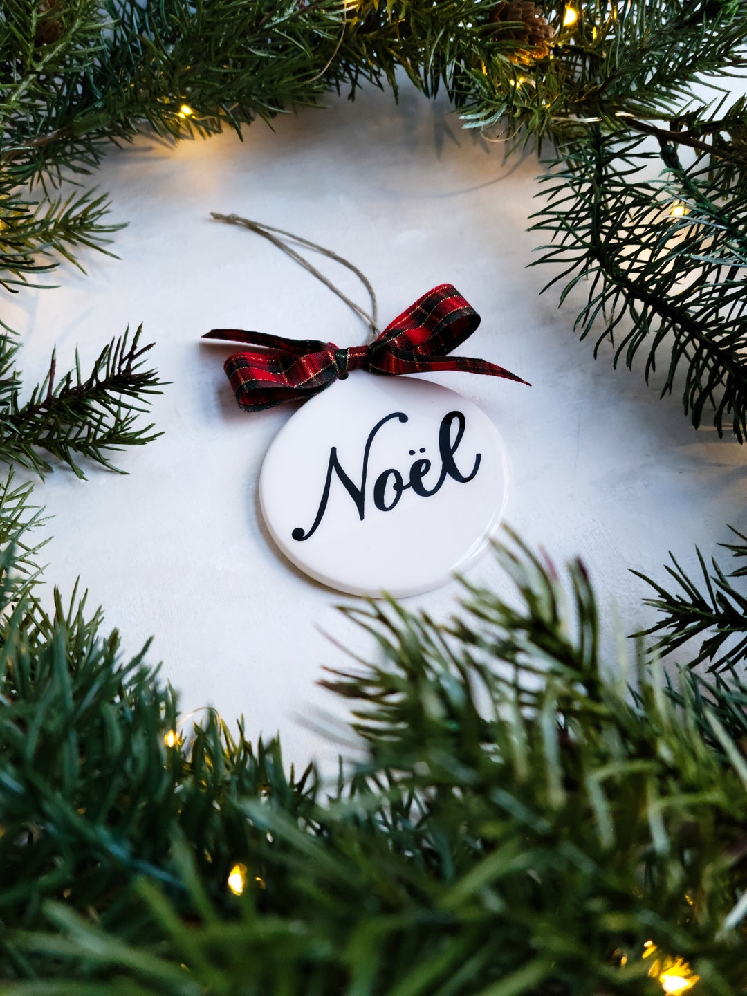 Hand Lettered Black and White Porcelain Ornament, Christmas Tree ...