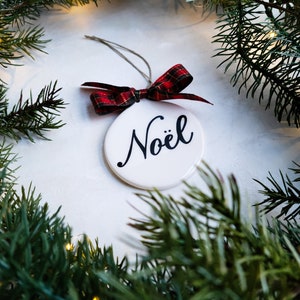 Hand Lettered Black and White Porcelain Ornament, Christmas Tree ...