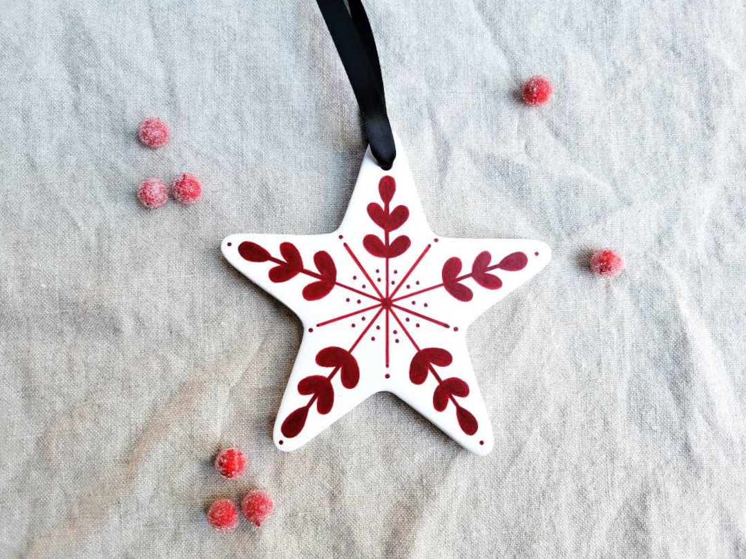 Hand Painted Ceramic Star Ornament, Decorative Star Ornament, Stocking ...