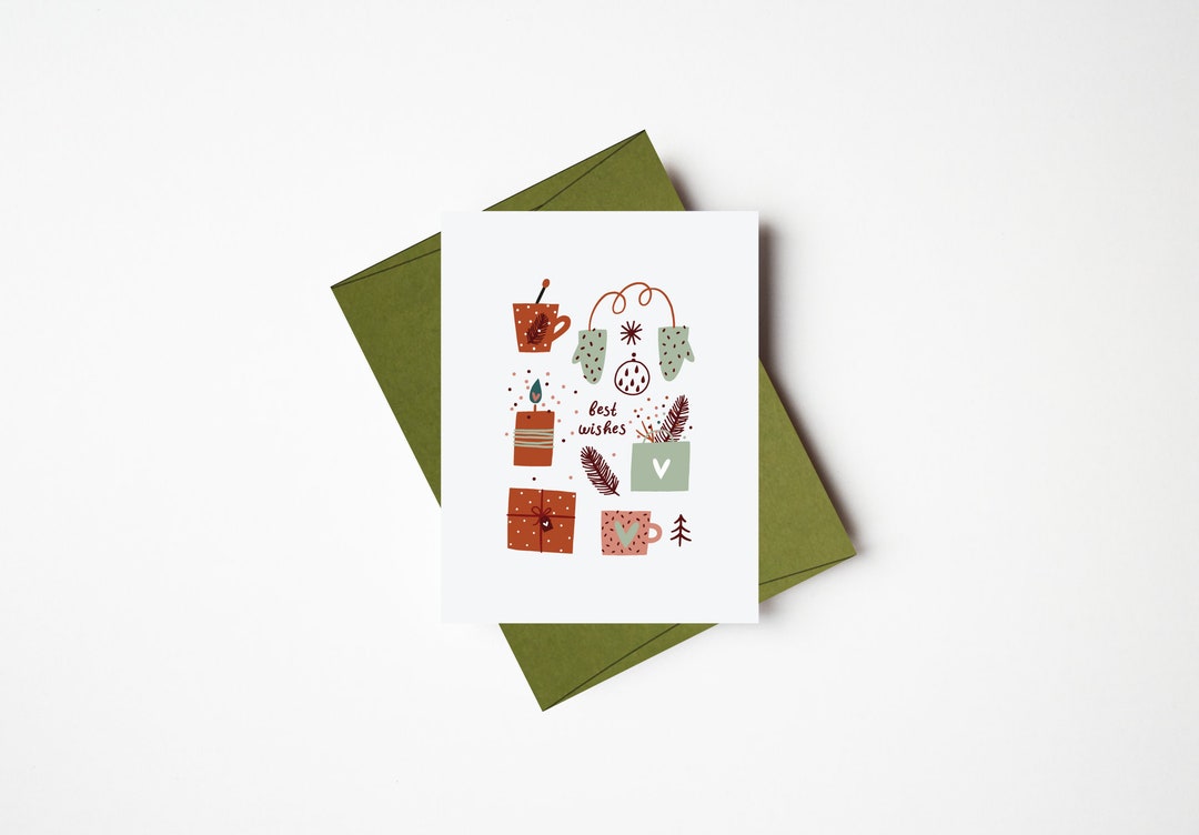 Best Wishes Winter Holiday Greeting Card, Blank Holiday Notecard ...