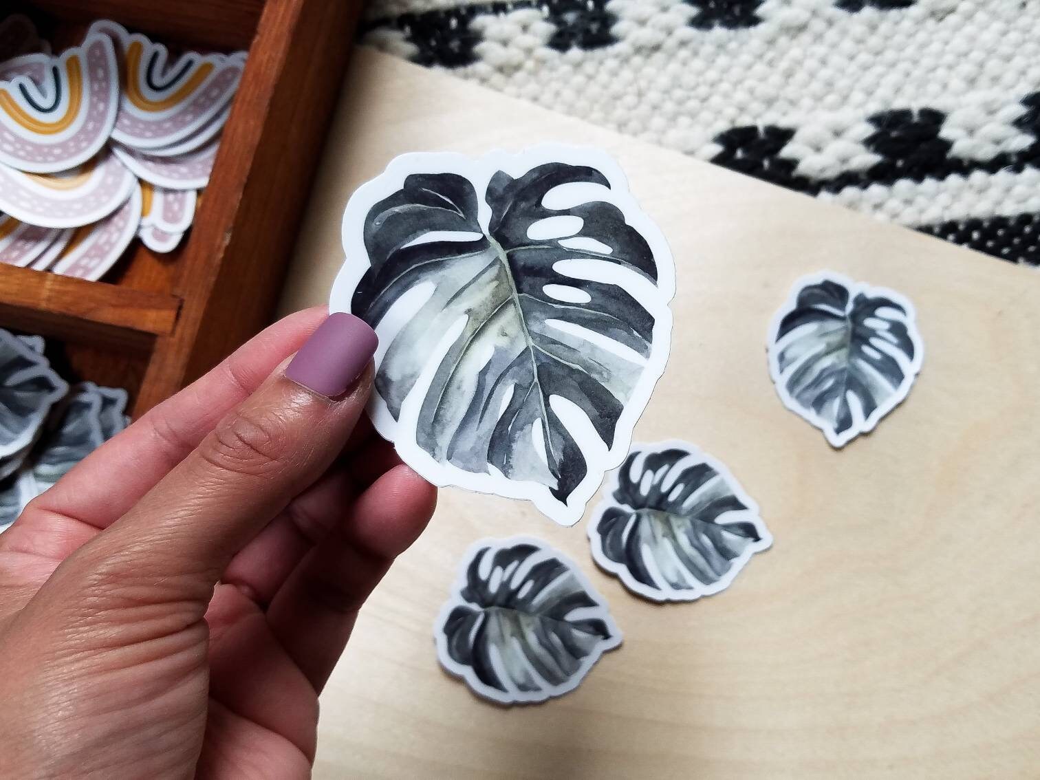 Monstera leaf sticker watercolor floral sticker plant | Etsy