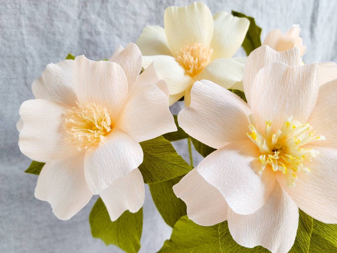 Crepe Paper Camellia Flower, Open Flower, Single Stem Open Crepe Paper ...