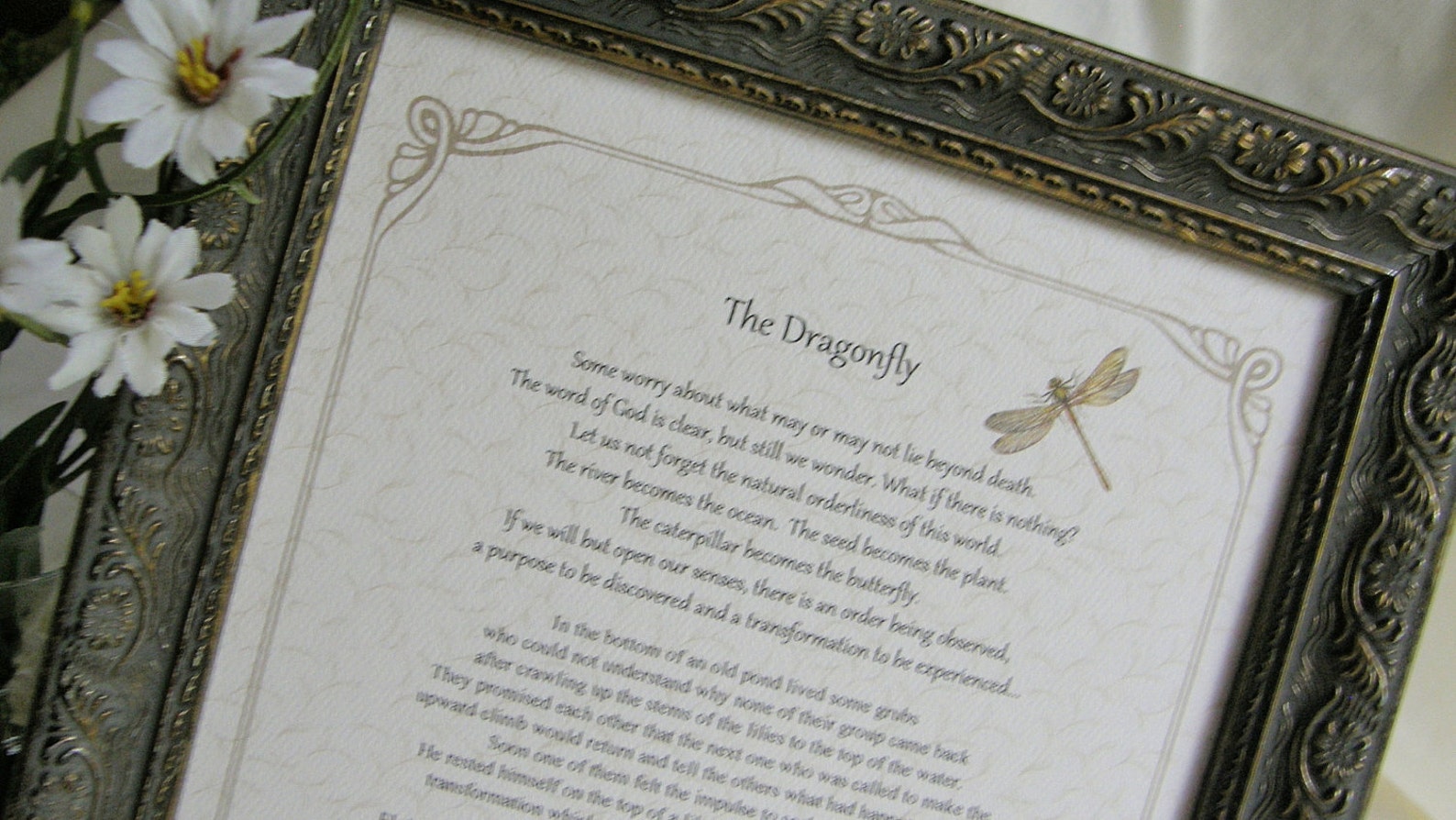 THE DRAGONFLY Comforting loss/grief framed story Sympathy | Etsy