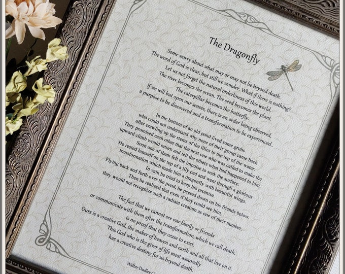 THE DRAGONFLY; Comforting Loss/grief Framed Story, Sympathy Gift ...
