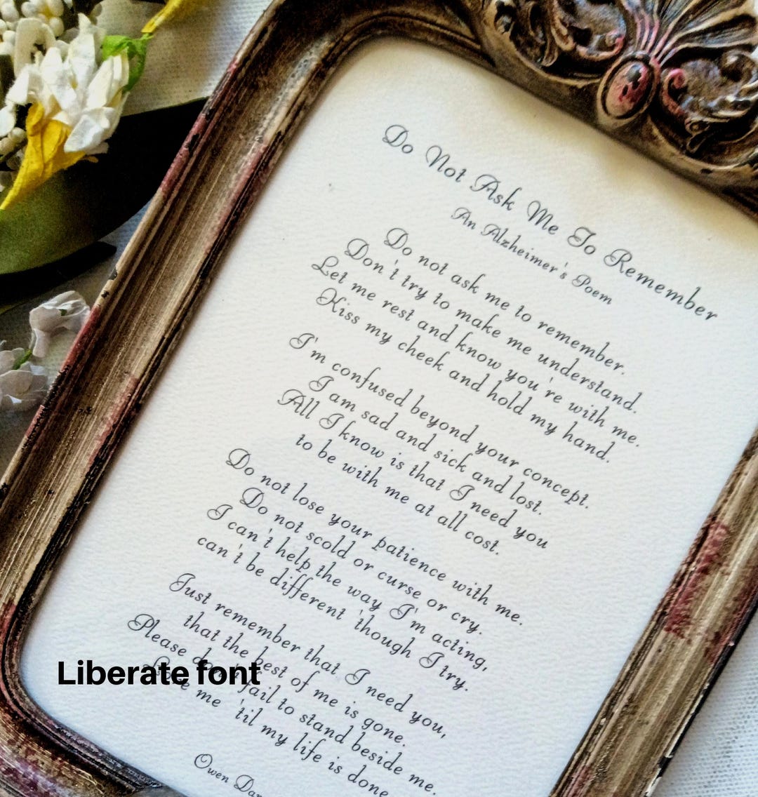 Do Not Ask Me to Remember Dementia Alzheimer's Framed Poem- Mental ...