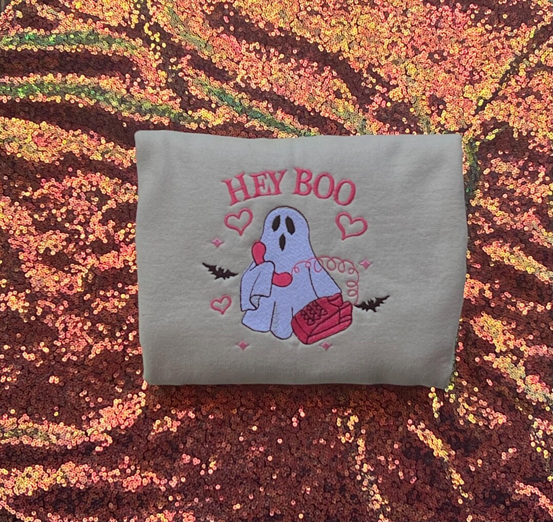 HEY BOO Embroidered Sweatshirt, Boo Ghost Embroidered Sweatshirt - Etsy
