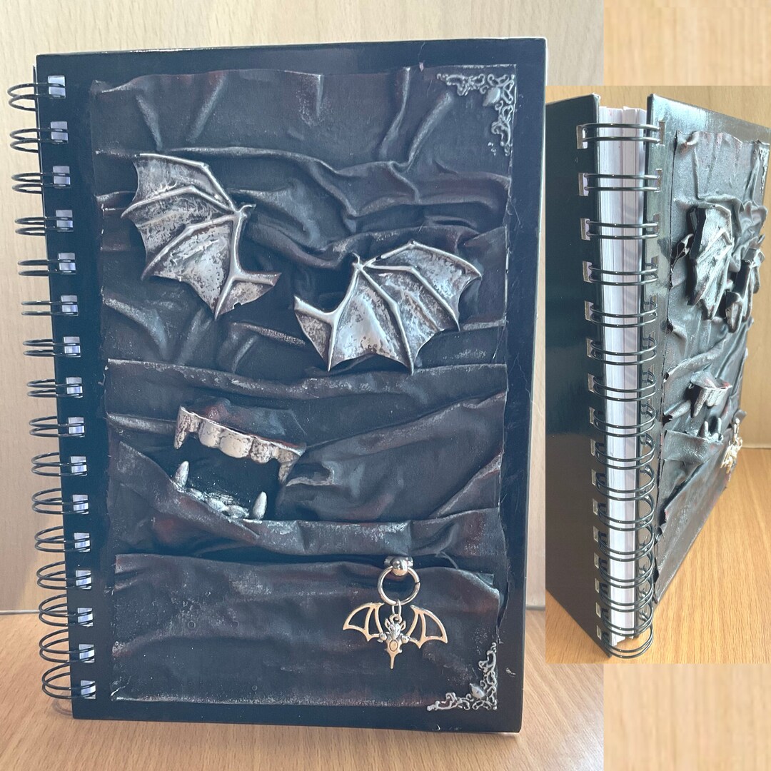 Dracula Journal: Vampire Teeth Notebook, Black & Silver Altered Book - Etsy