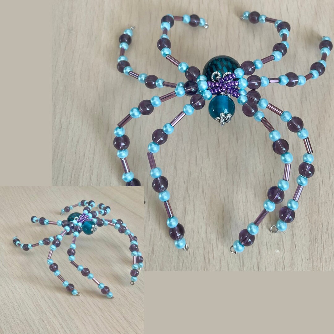 Large Beaded Spider, Turquoise and Purple Beads, Lifelike Arachnid ...