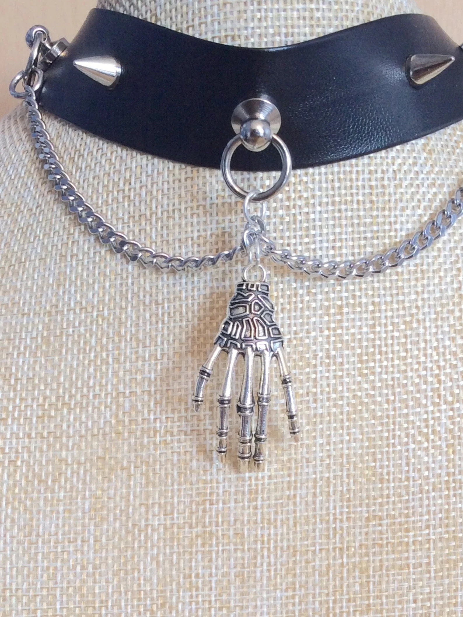 Skeleton Hand Punk Rock Leather Effect, Stainless Steel Chain Spiked ...