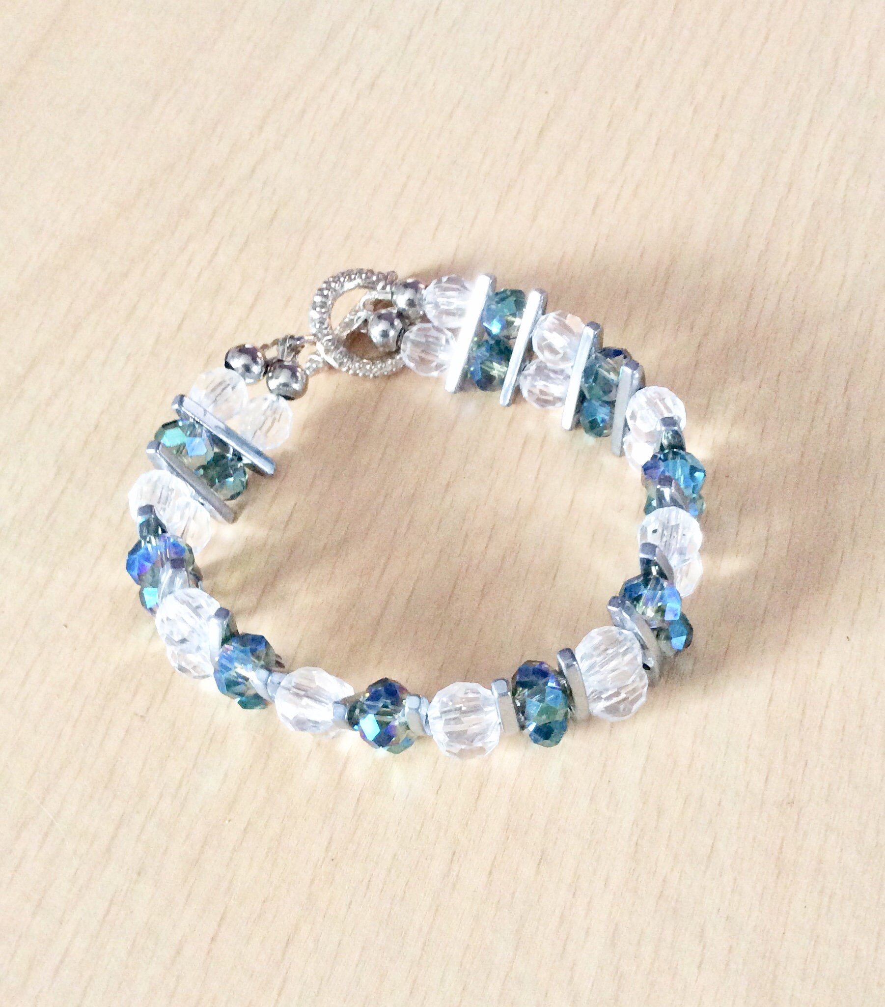 Ladies green crystal cuff bracelet Aurora Borealis faceted | Etsy