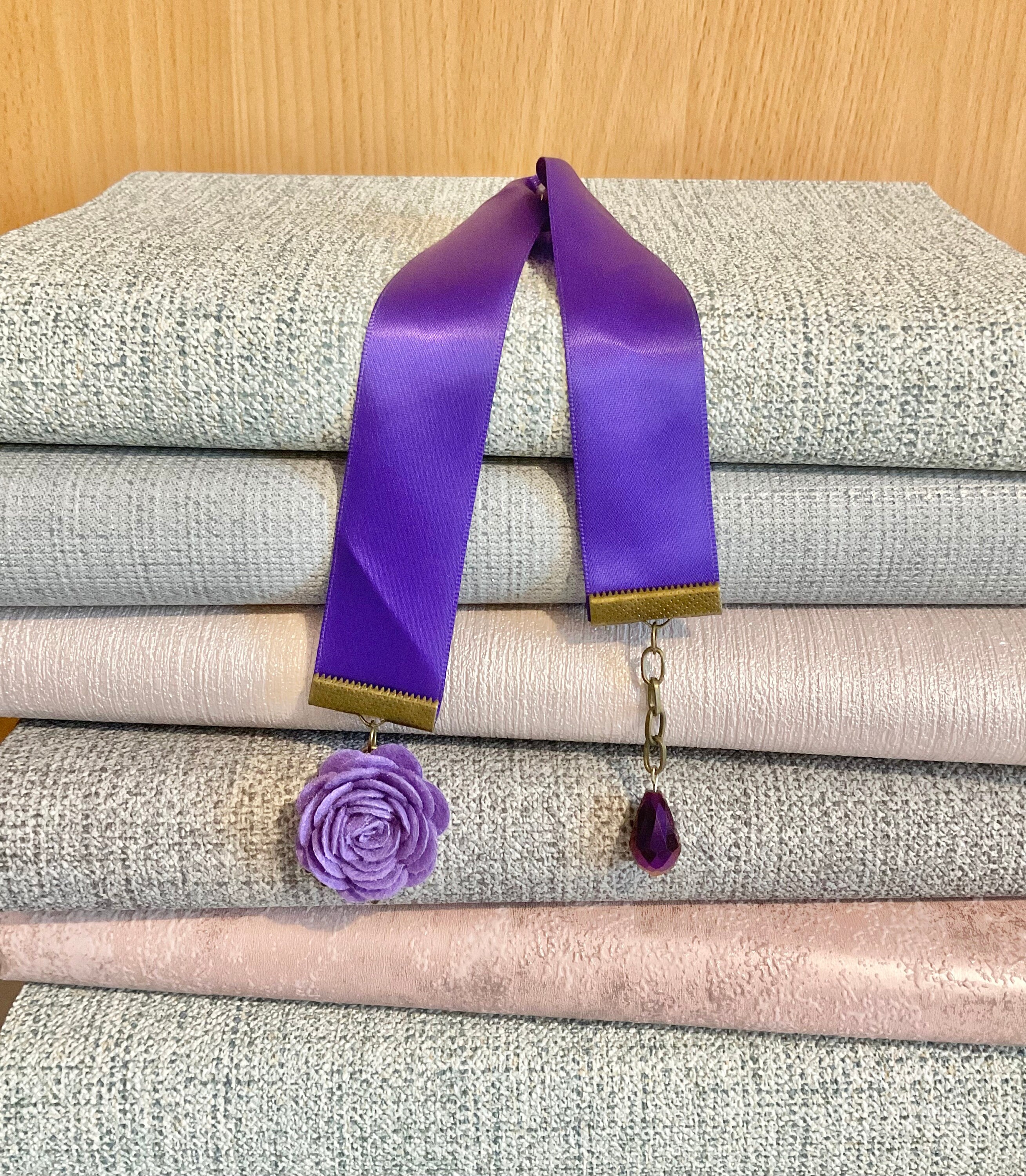 Purple Rose Satin Ribbon Bookmark Felt Flower Book Lovers - Etsy UK
