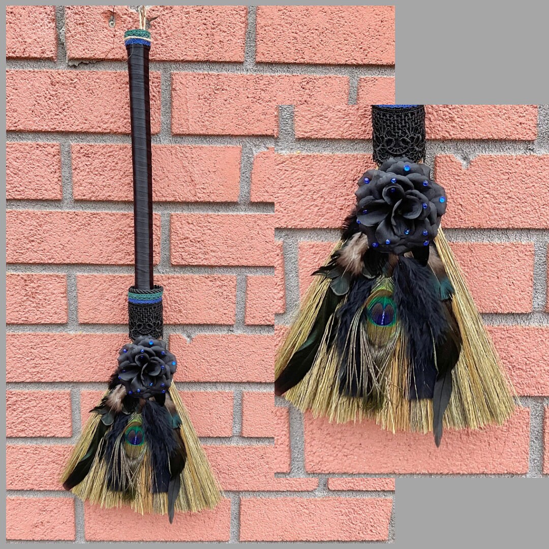 Peacock Feather Witches Besom: Wiccan Altar Tool, Pagan Wedding Decor ...