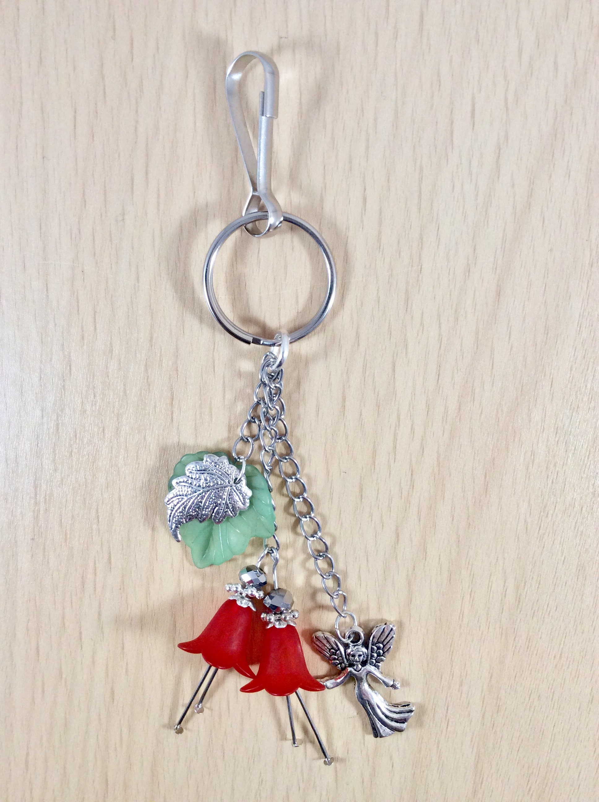 Red woodland flower bell fairy silver key ring believe in | Etsy
