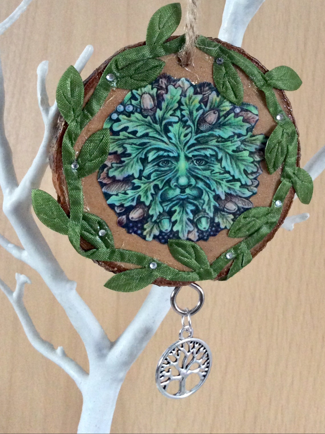 Pagan Tree of Life Wood Slice Decoration Green Man Charm | Etsy