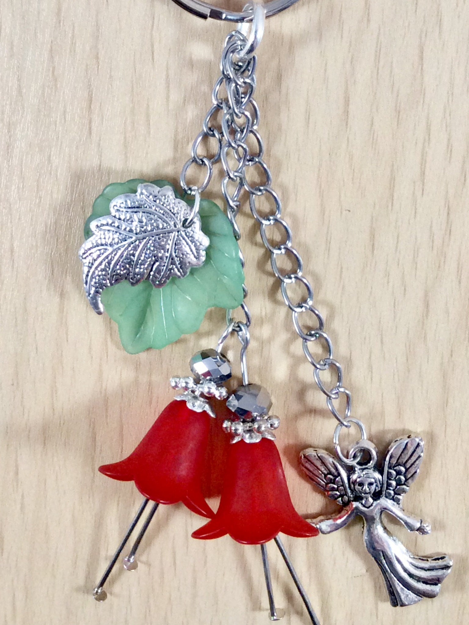 Red woodland flower bell fairy silver key ring believe in | Etsy