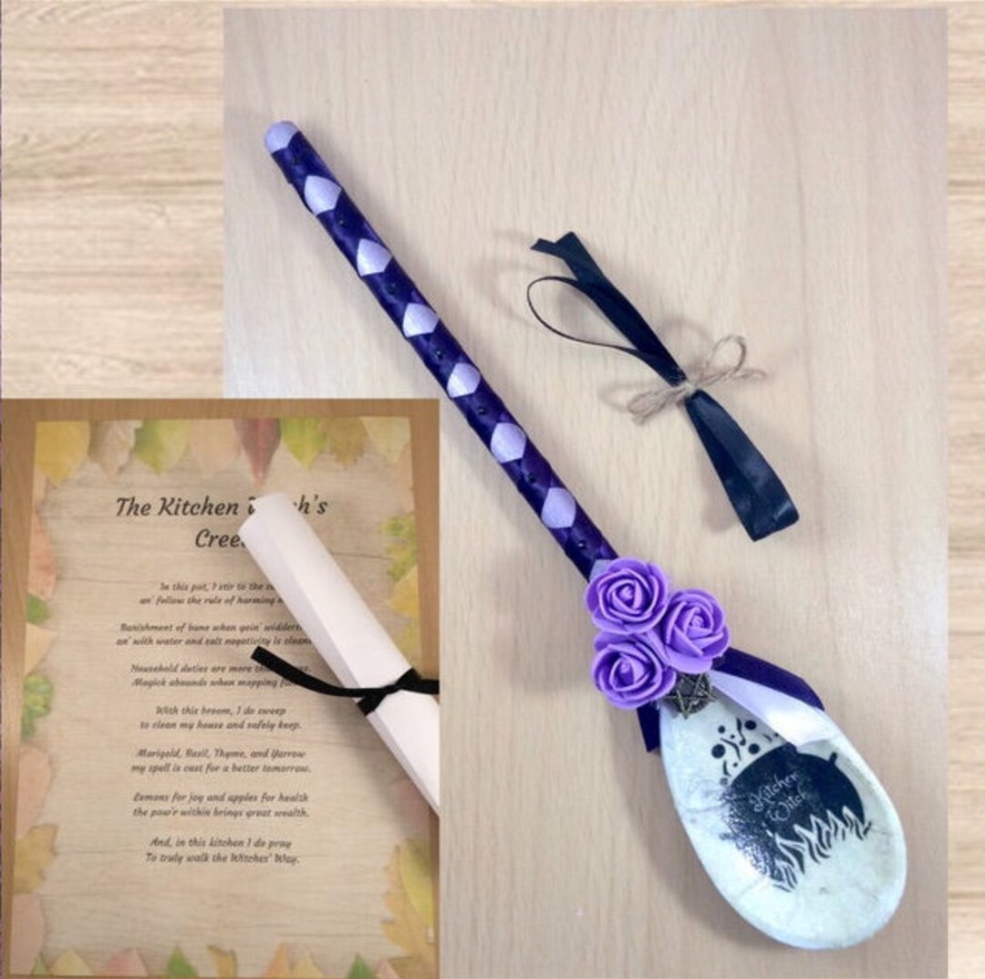 Purple Pagan Kitchen Witch Spoon Wand, Wooden 12 Inch Altar Decoration ...