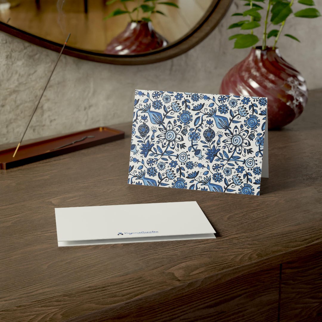 Blue Delft Floral Pattern Greeting Cards - Etsy