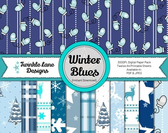 Snowflake Digital Paper Blue Christmas Digital Paper Winter Digital ...