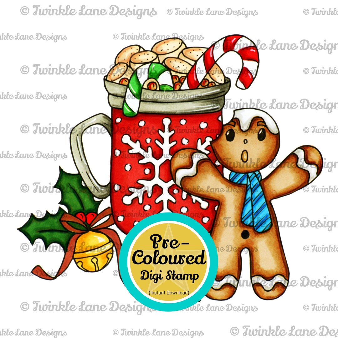 Coloured Gingerbread Man, Digital Stamp, Coloured Stamp, Christmas Digi ...