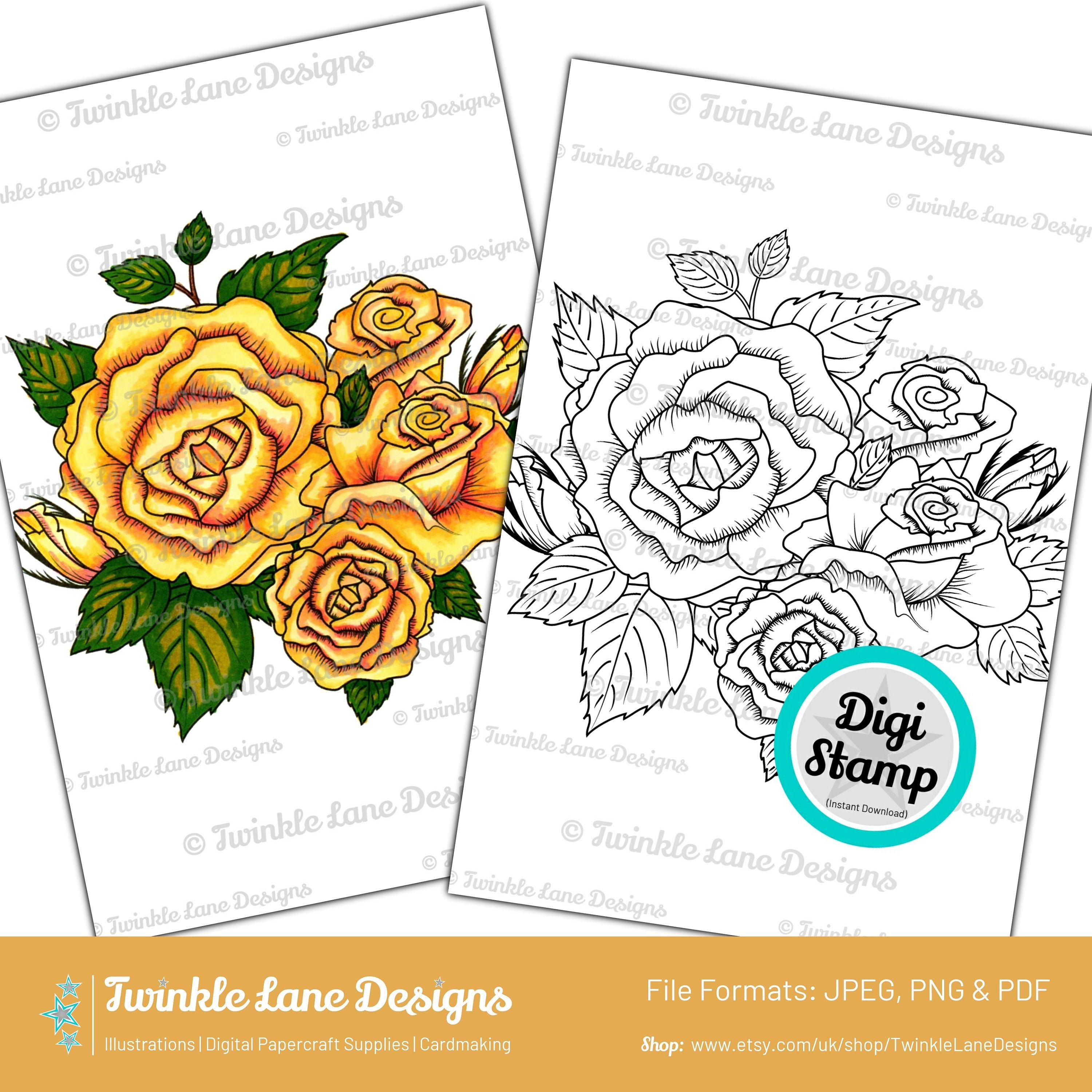 Bunch of Roses Digi Stamp Instant Download - Etsy