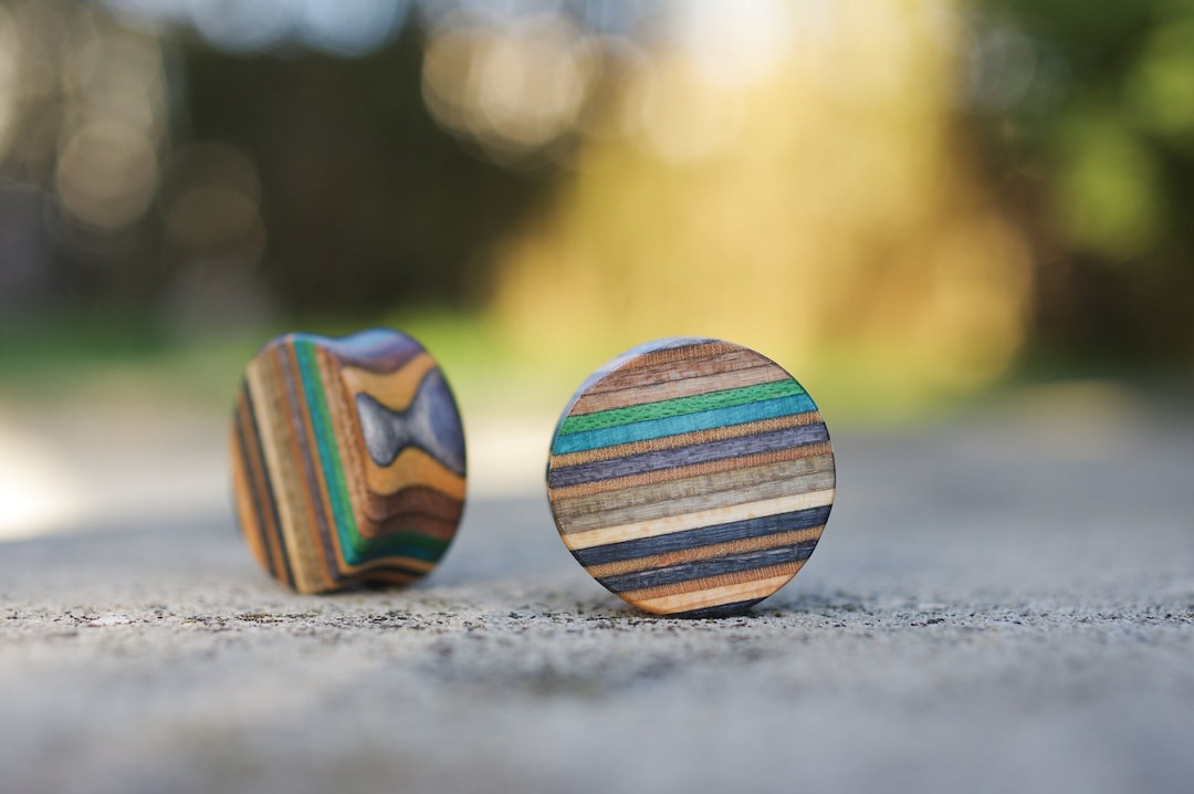 Recycled Skateboard Ear Plug, Wooden Black Green Blue Ear Gauge ...