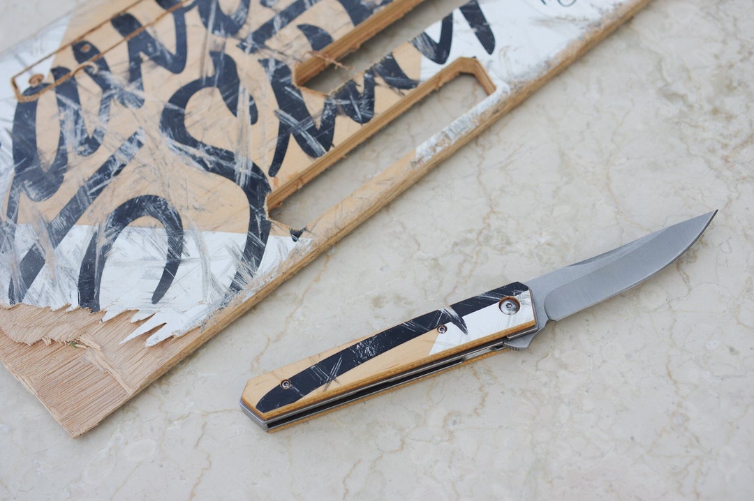 Recycled SKATEBOARD Knife 7PLIS, Blue Red Wood, Unique Handmade Model ...