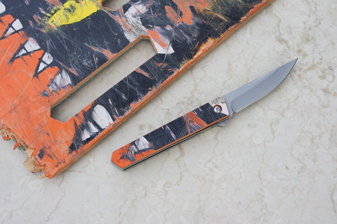 Recycled SKATEBOARD Knife 7PLIS, Blue Red Wood, Unique Handmade Model ...