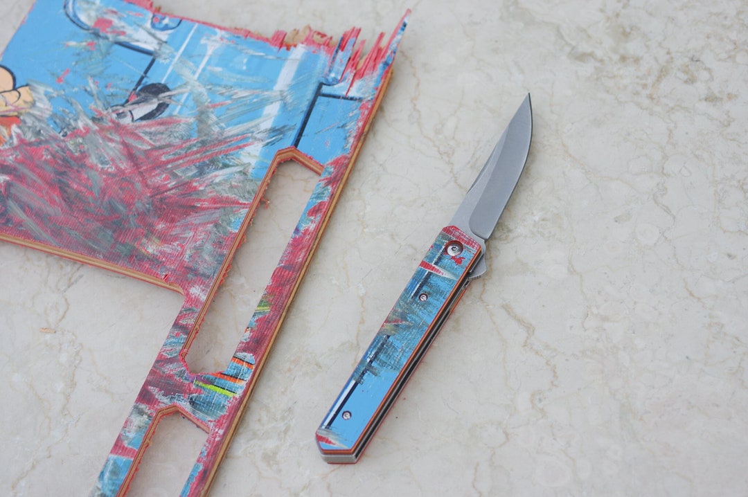 Recycled SKATEBOARD Knife 7PLIS, Blue Red Wood, Unique Handmade Model ...